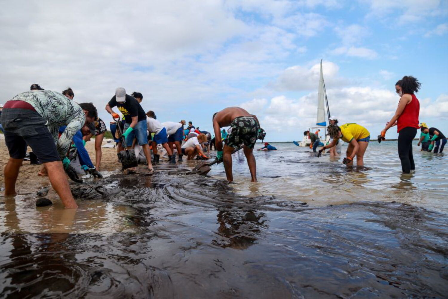 Exército de voluntários enfrenta 'maré negra' de petróleo nas praias do ...